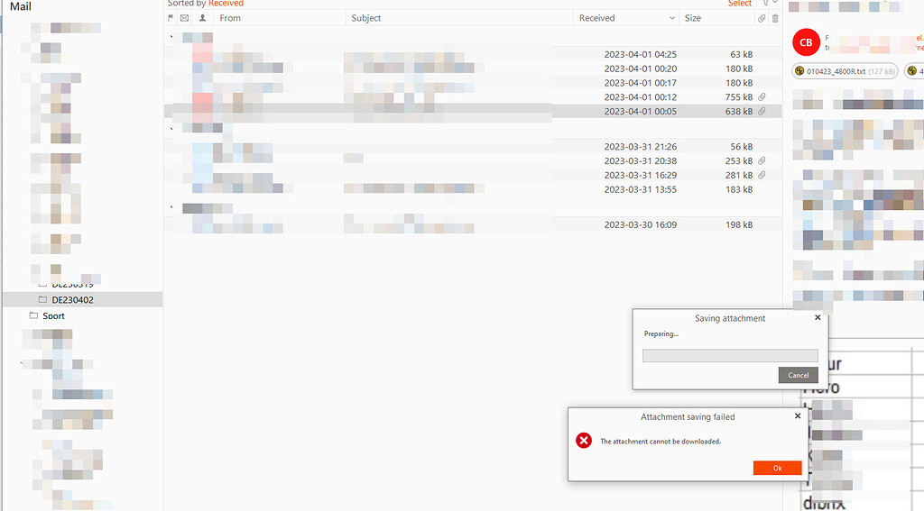 Download error of attachements after move to another folder - Crashing eM Client - eM Client
