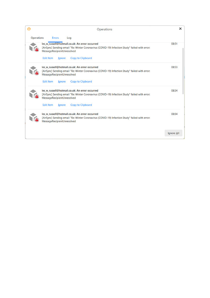 Operation/ Error Won't Clear - Mail - eM Client