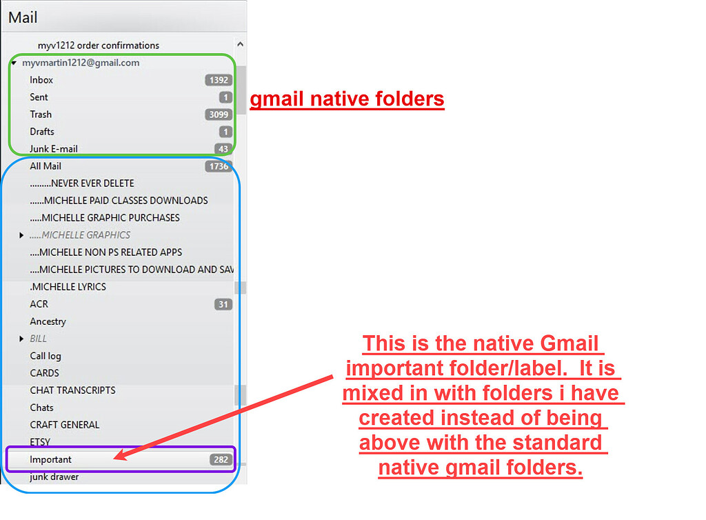 Gmail Important folder among other labels - not at top - Mail - eM Client