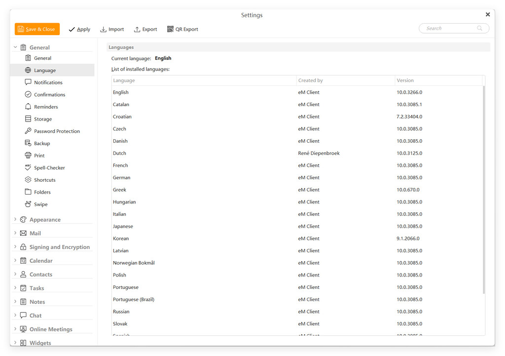 Missing Chinese Language Option After Upgrading to emClient 10.0.3266 - eM Client