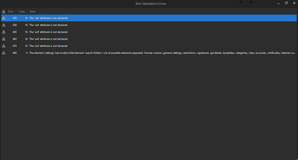 Xml Validation Errors When Importing Settings Initial Setup Em Client 5005