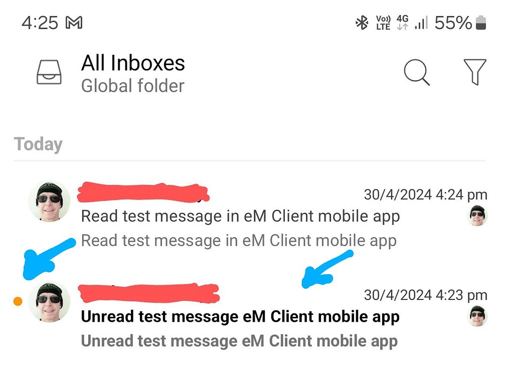 Unread messages in bold text - Android - Mobile apps - eM Client