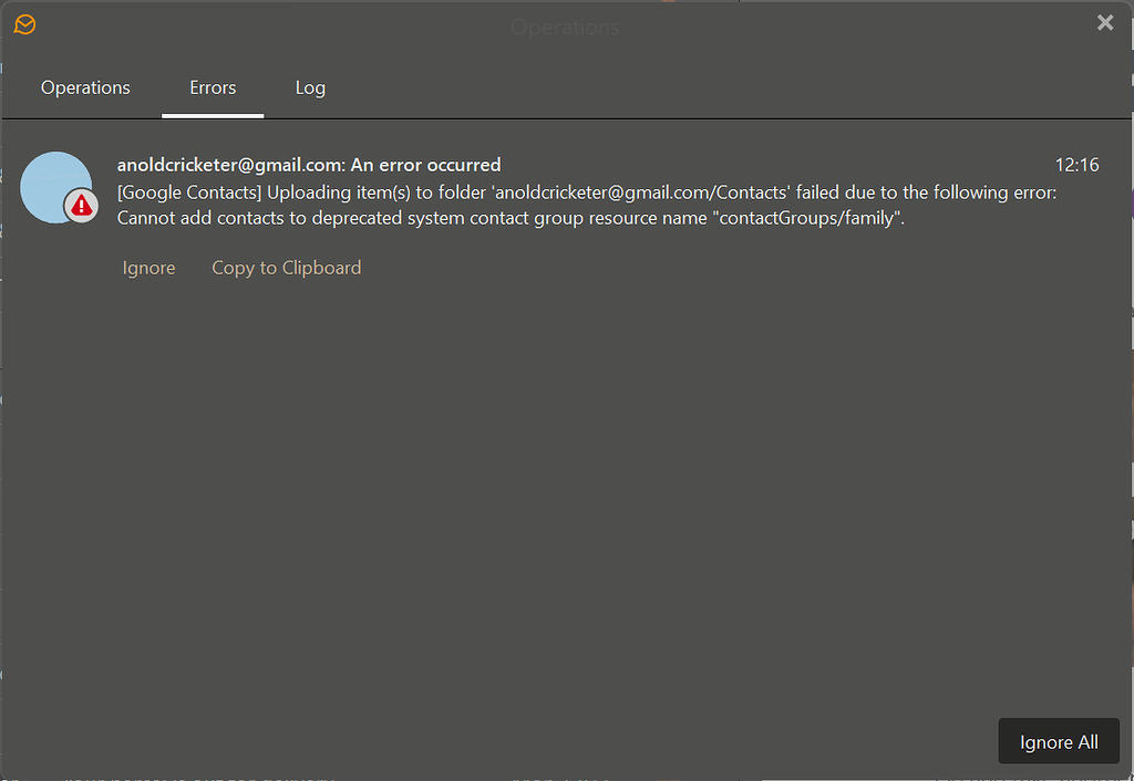 Unable to resolve issue with error message - eM Client