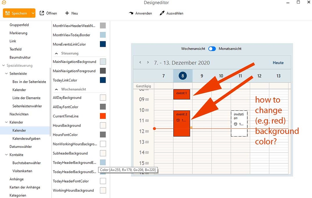 Background color of event/date - Calendar - eM Client