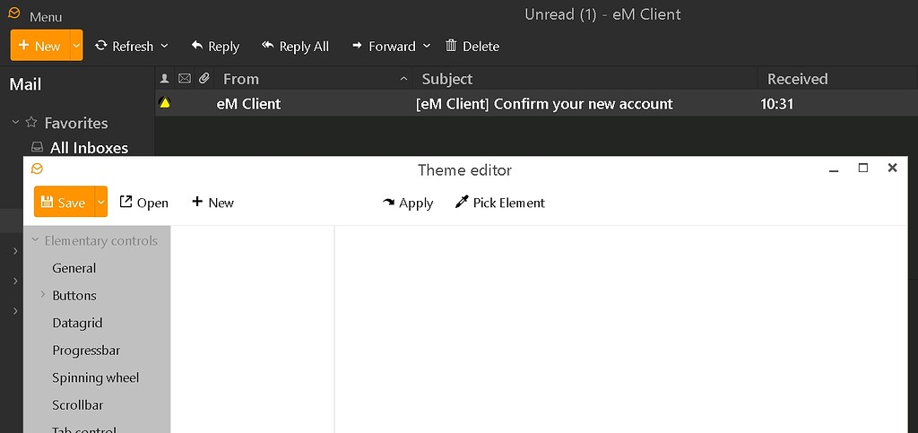 Dark Mode for Theme Editor - eM Client