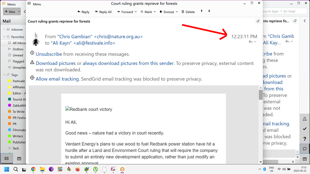 Sent date does not appear in 'Read' Window - Mail - eM Client