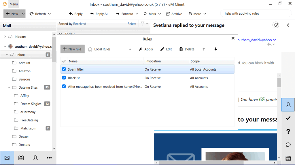 Applying Rules to Inbox - Mail - eM Client