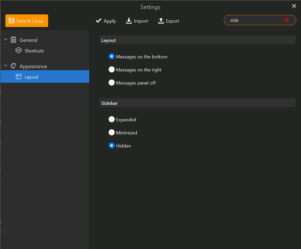 Bug report: Sidebar changes after restart or randomly from Hidden to Minimized or Maximized ...