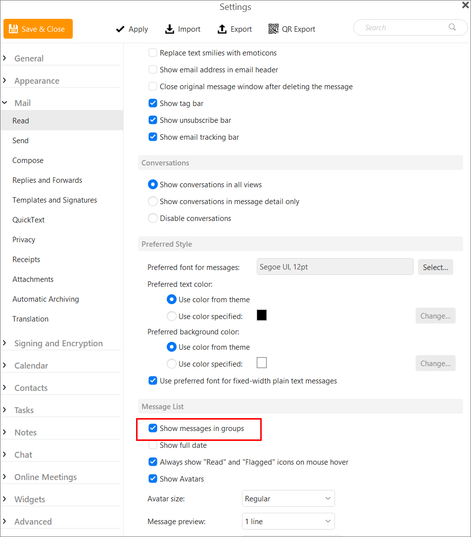 Separating Display of Emails - eM Client