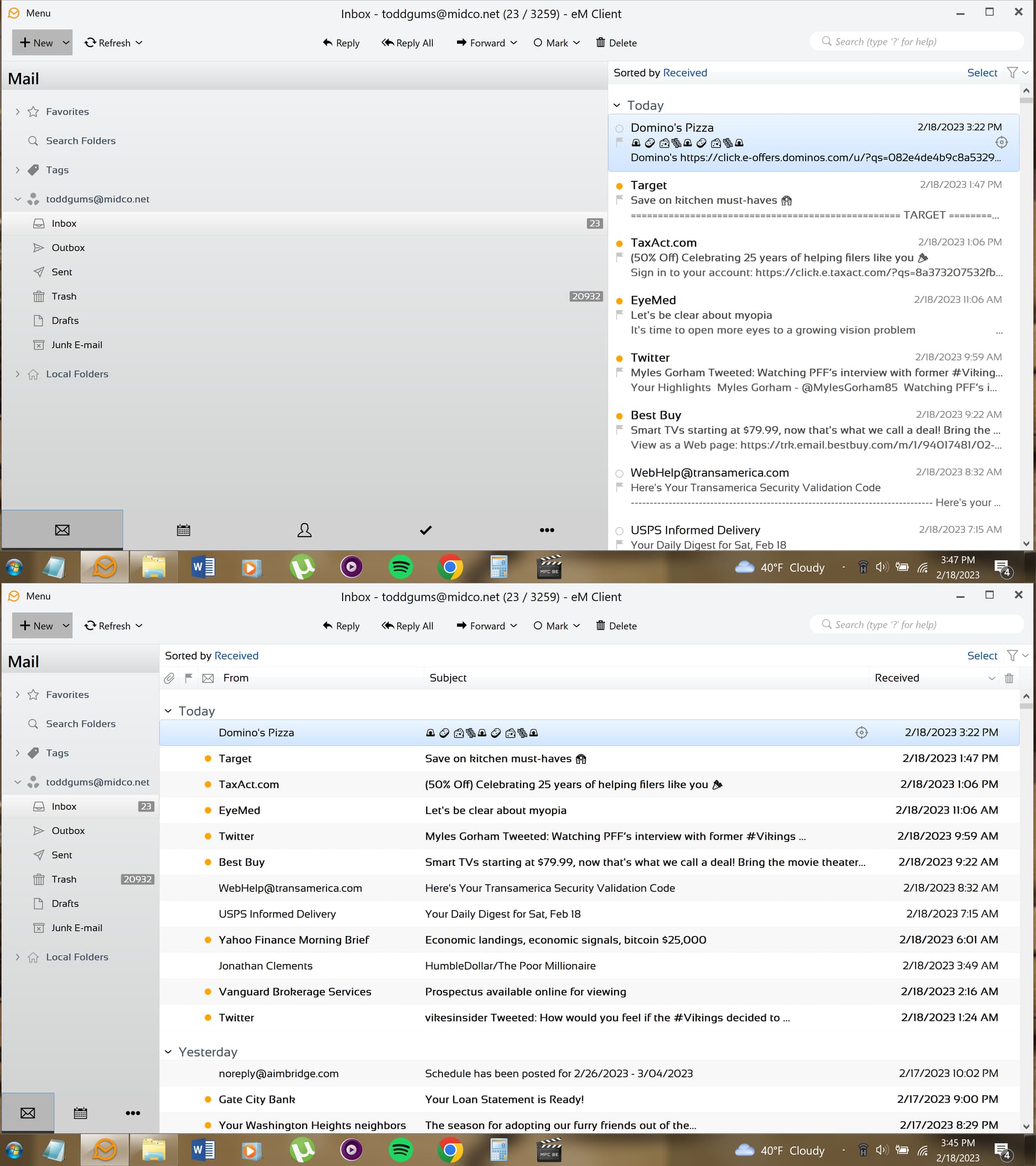 Widen item list and save - how to? Screenshot - eM Client